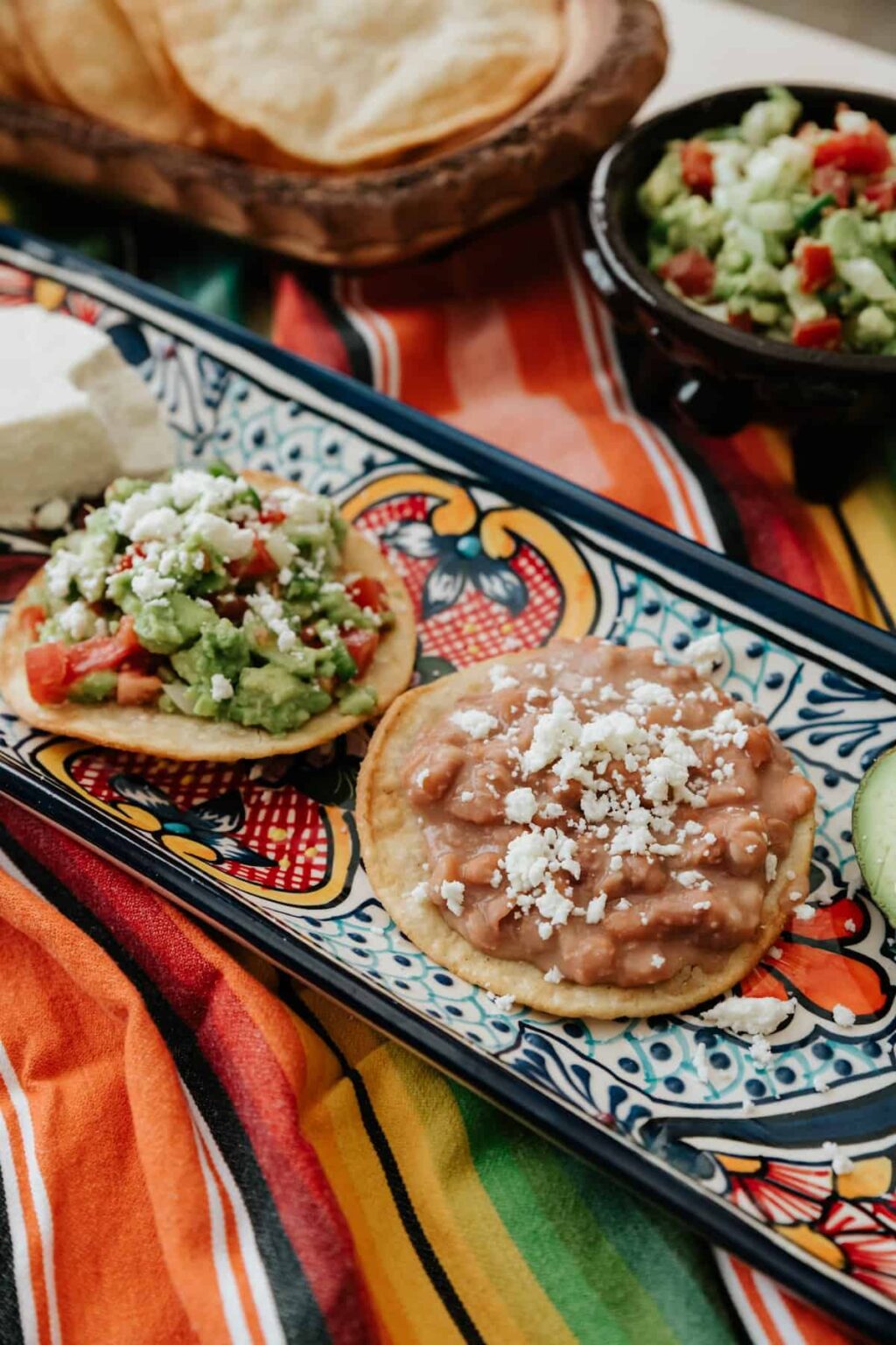 Tostadas Mexicanas Vegetarianas con Frijoles Fritos y Guacamole ...
